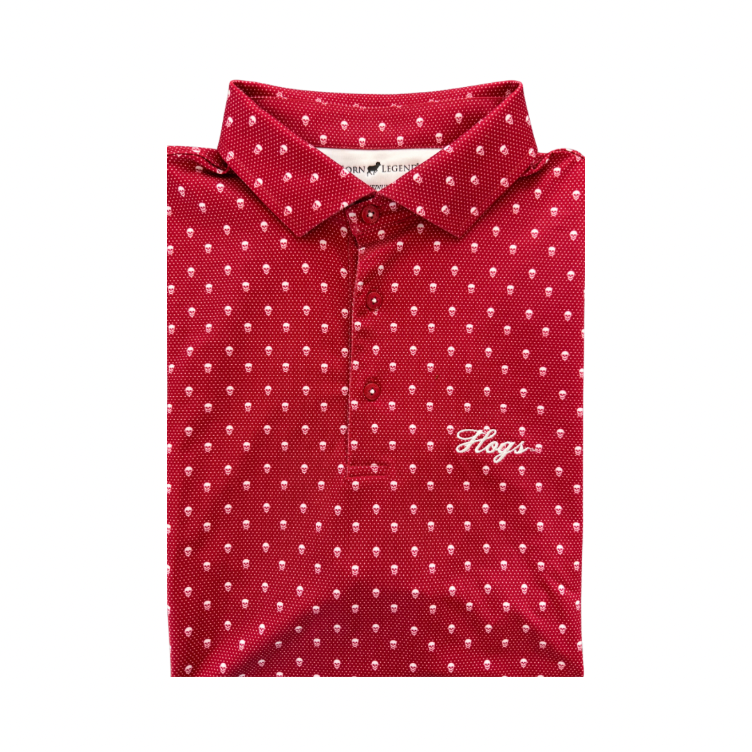 Hogs Script Skull & Dots Polo| Crimson – Walker Brothers